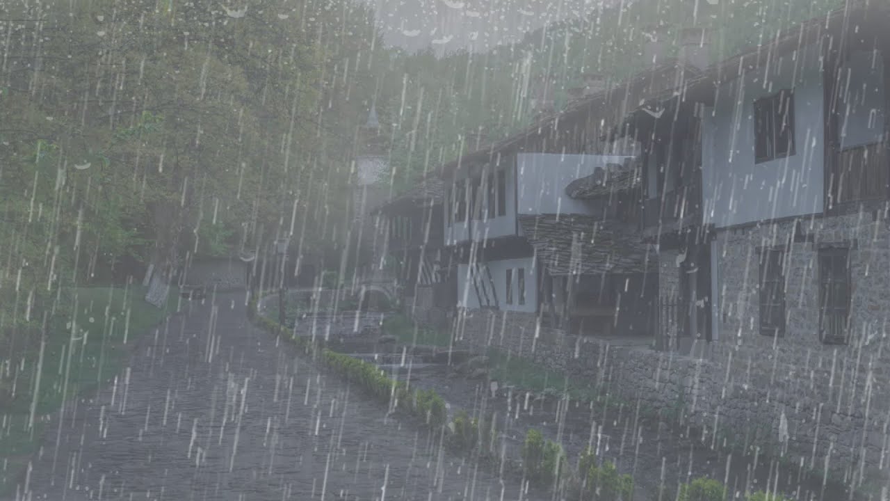 Go to Sleep with Beautiful Heavy Rain in Picturesque Path in Park at ...