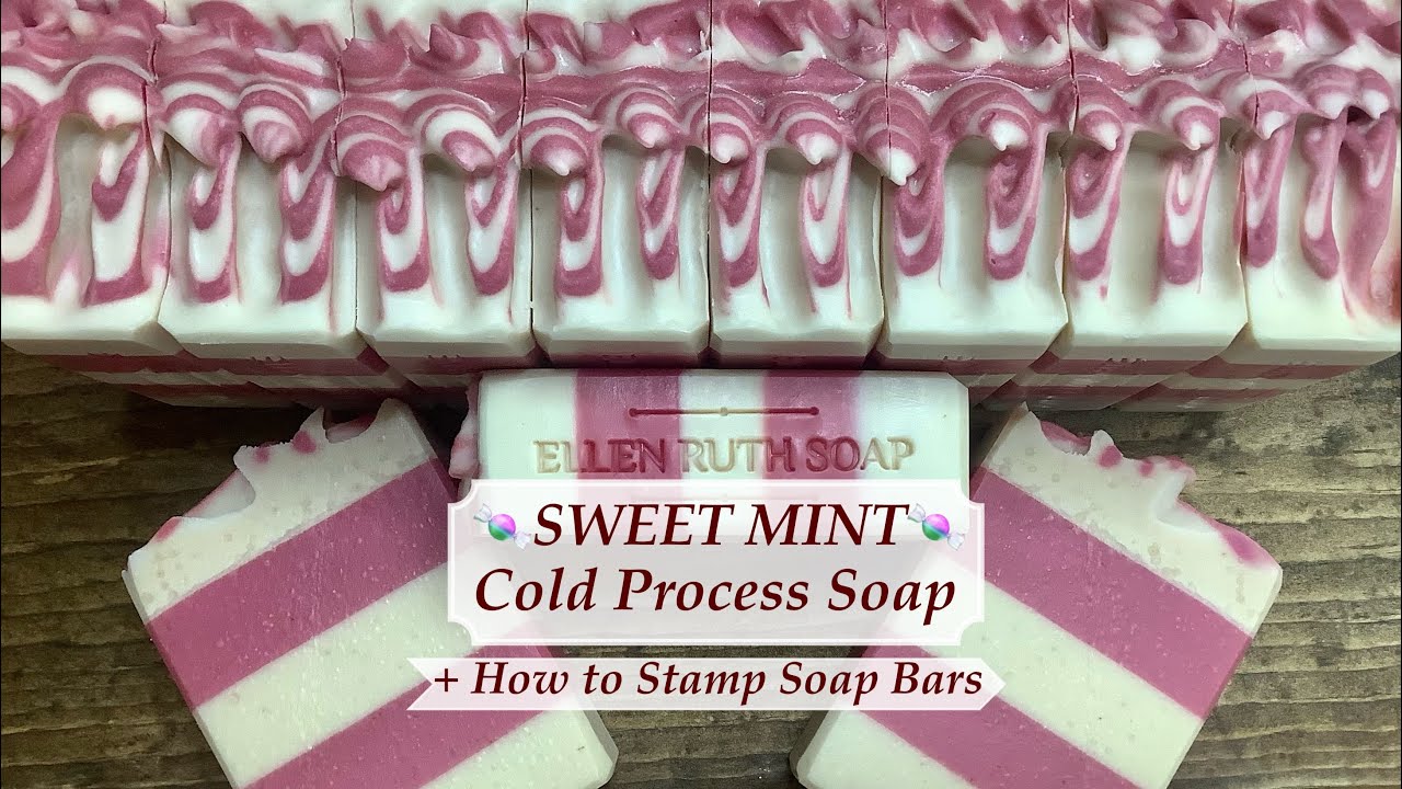 Making Layered 🍬SWEET MINT🍬Cold Process Soap + How to Stamp Finished ...