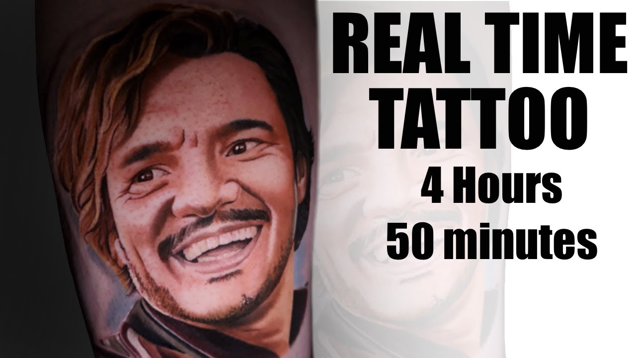 REAL TIME TATTOO | Pedro Pascal Coloured Portrait Tattoo - YouTube