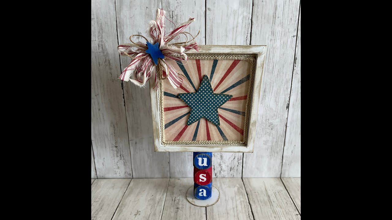 Patriotic Sign with Dollar Tree Frame and Wooden Blocks - YouTube