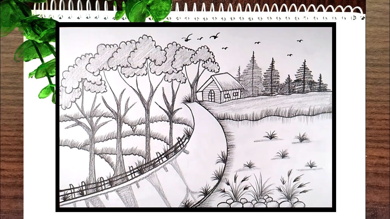Beautiful nature drawing | Drawing scene | How to draw easy bd scene ...