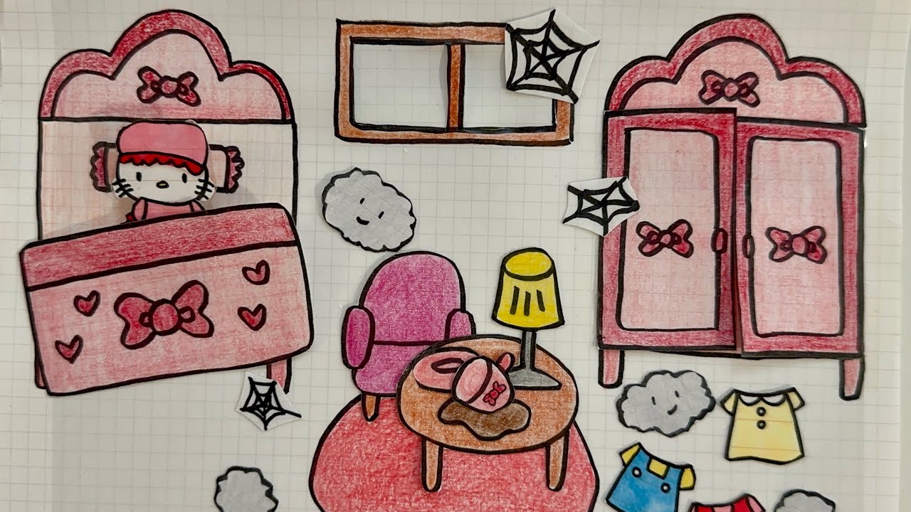 [🍎paperdiy🍎] Hello Kitty cleaning the room 헬로키티 방청소 종이놀이 - YouTube