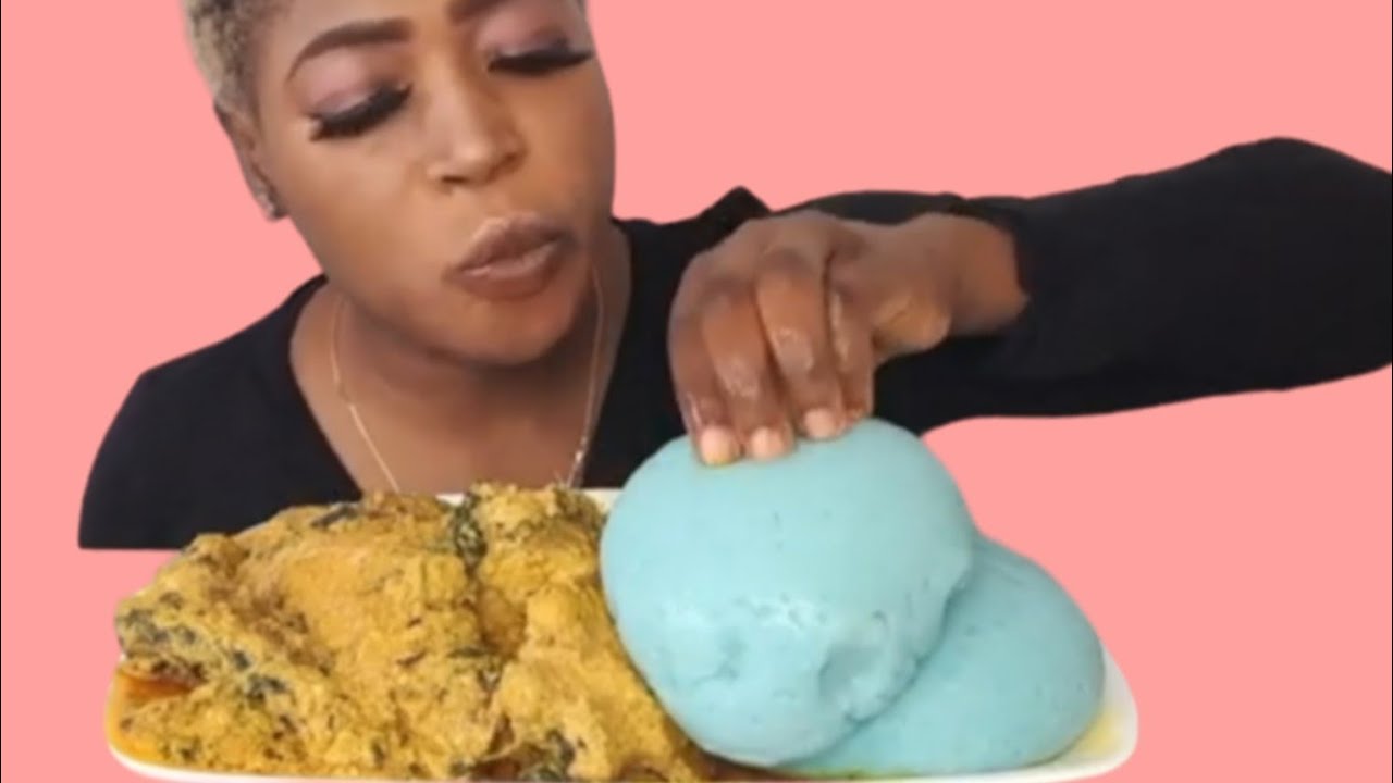 Egusi soup and blue fufu mukbang African food mukbang fufu mukbang ...