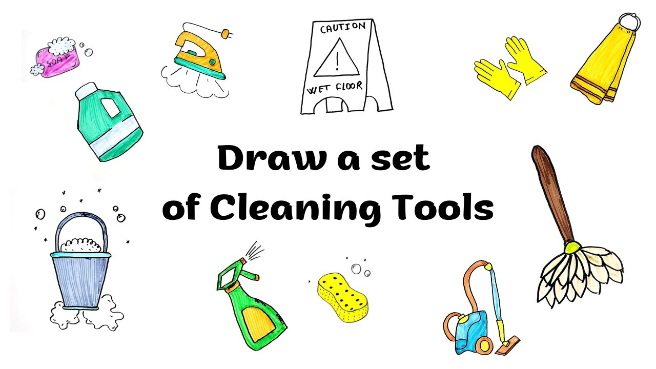 Draw a Set of Cleaning Tools | Easy Drawings | Kids Drawing - YouTube