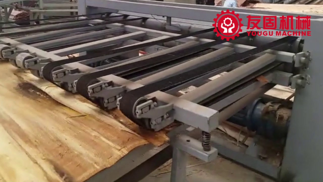 8 feet 3mm thickness heavy duty log peeling lathe automatic line - YouTube