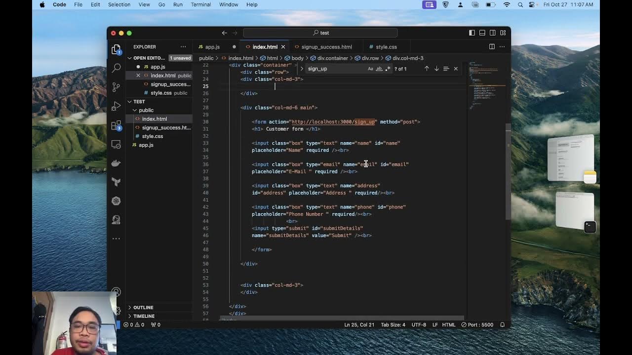 Simple Customer/SignUp form using HTML Node.js and MongoDB - YouTube