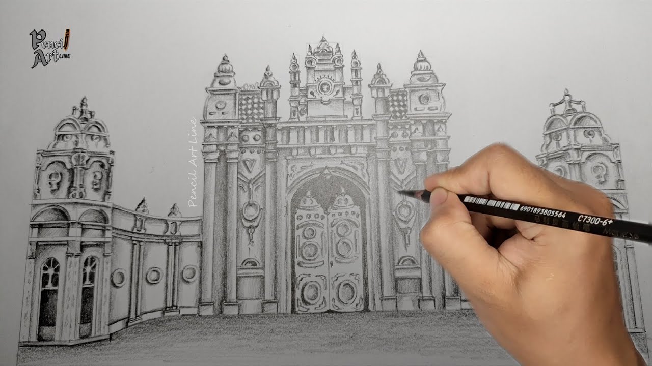 Easy sketch drawing | How to draw Dolmabahce Palace step by step ...