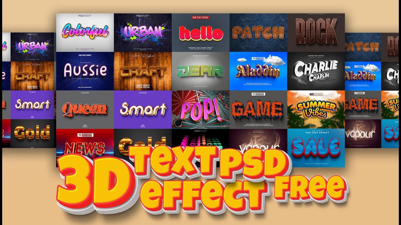Top 20+ 3D Text Effect Adobe Photoshop Template Free | Latest 3d text ...