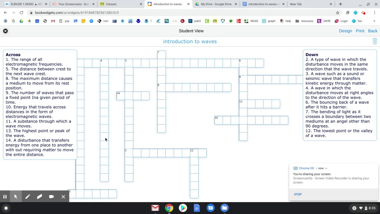 introduction to waves crossword puzzle hints/instructions - YouTube