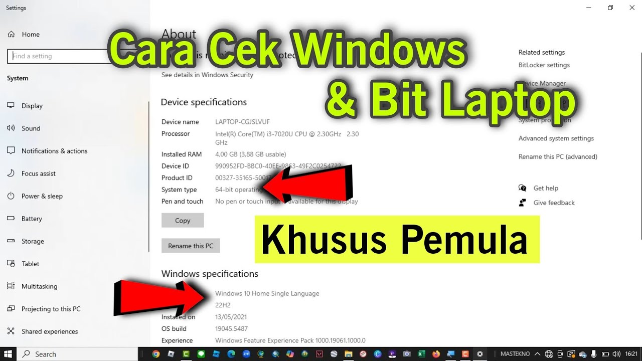 Cara cek windows dan bit Laptop yang kita pakai - YouTube