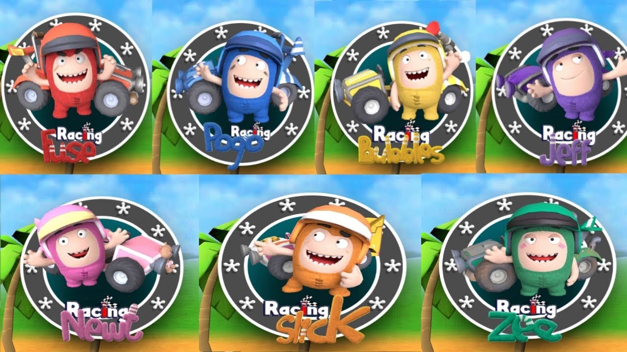Racing Fuse,Pogo,Bubbles,Slick,Newt,Jeff, Zee All Run | Oddbods turbo ...
