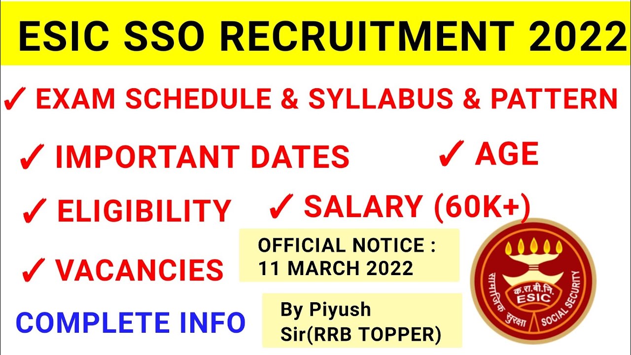 esic sso recruitment 2022/esic sso notification 2022/esic sso 2022 ...