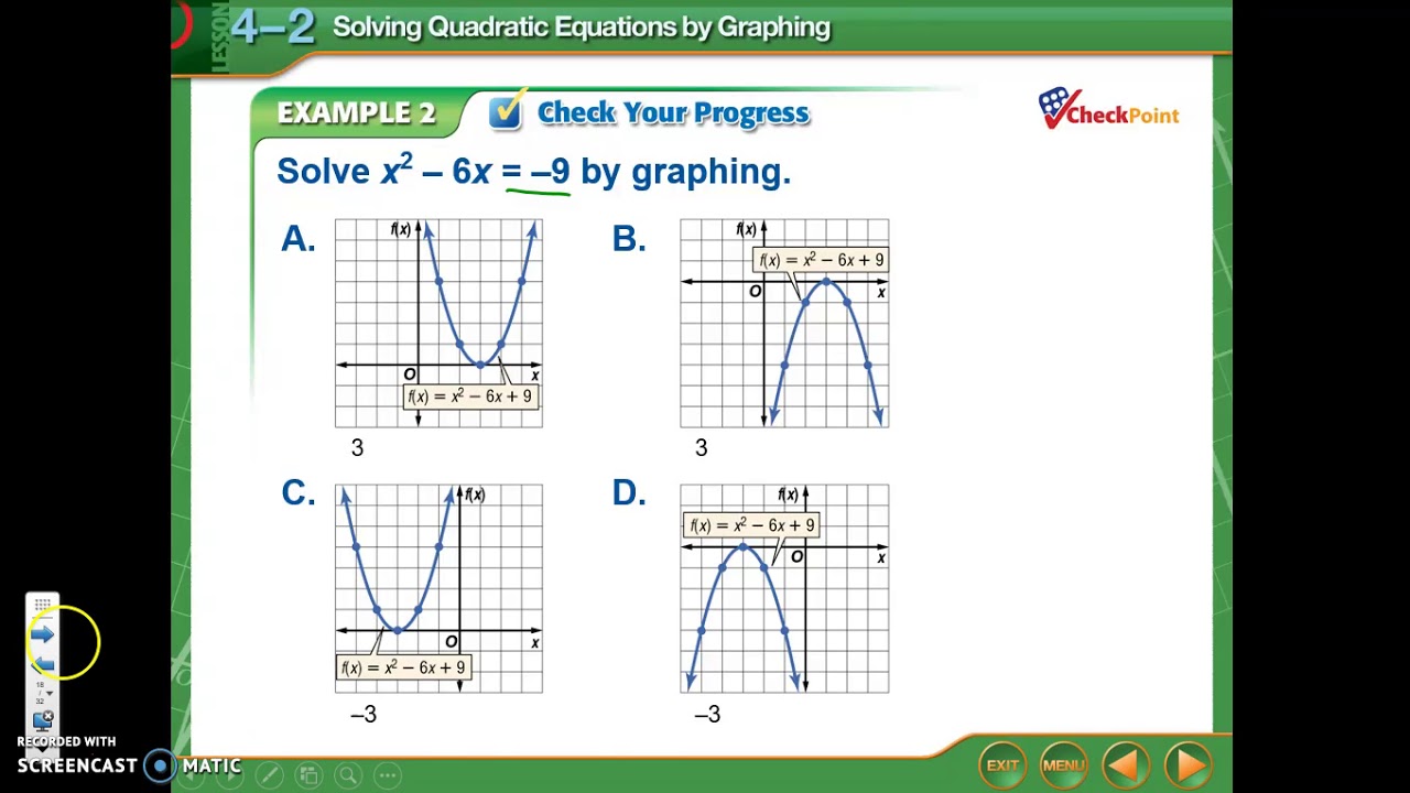 4.2 - Solving Quadratic Equations by Graphing - YouTube