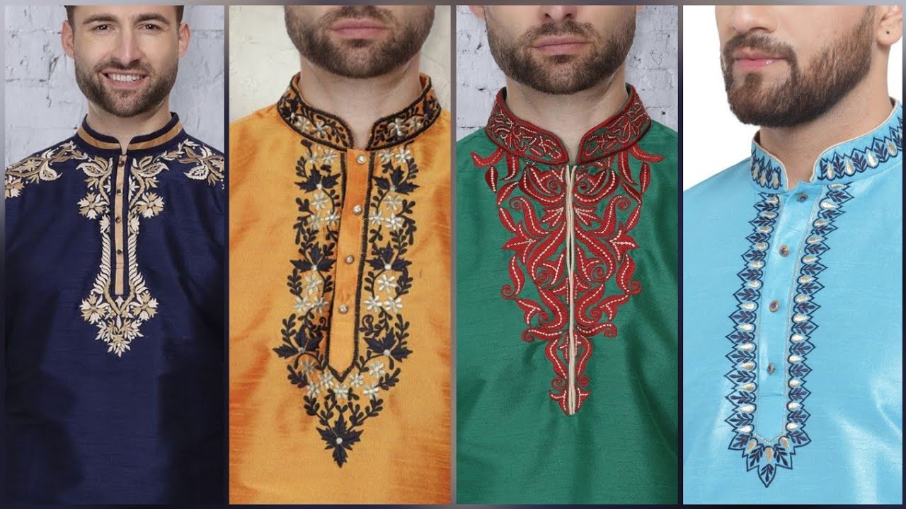 Latest Mens Kurta Design/Embroidered Kurta Neck Design/Kurta Pajama ...