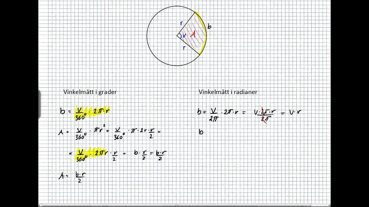 Formler för cirkelsektorn i radianer och grader - YouTube