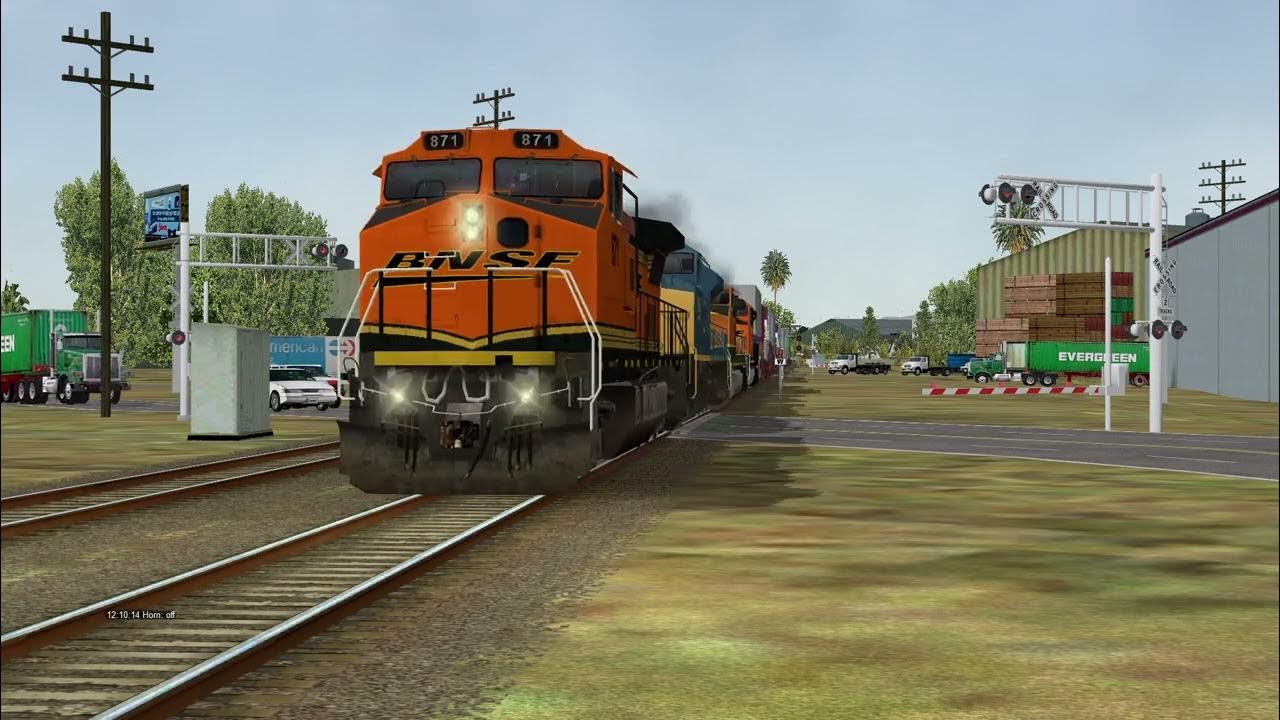 (MSTS/Open Rails) BNSF Stack Train Passes Santa Fe Springs (Circa 2010) - YouTube