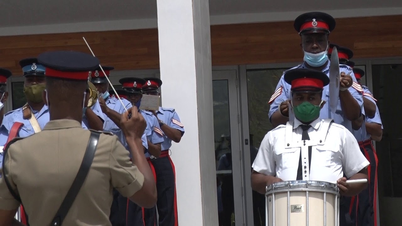Royal Grenada Police Force playing the Canadian and Grenadian Anthems ...