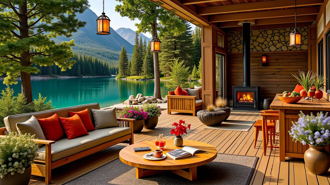 Peaceful summer morning with Jazz music ☕ Outdoor cafe space with ...