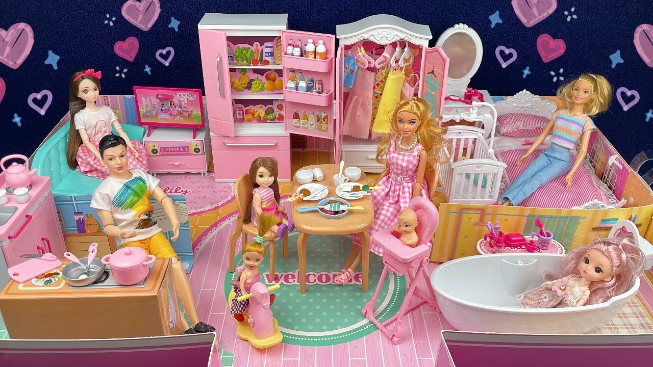 9 Minutes Satisfying with Unboxing Barbie Sweet Home,Pink House Toy Set ...