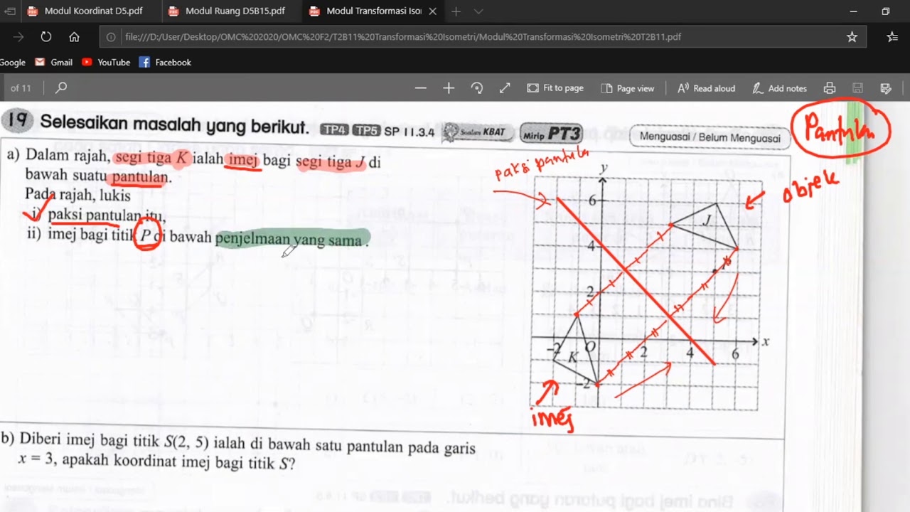 T2B11 : Transformasi Isometri (Cara Jawab Soalan Pantulan) - YouTube