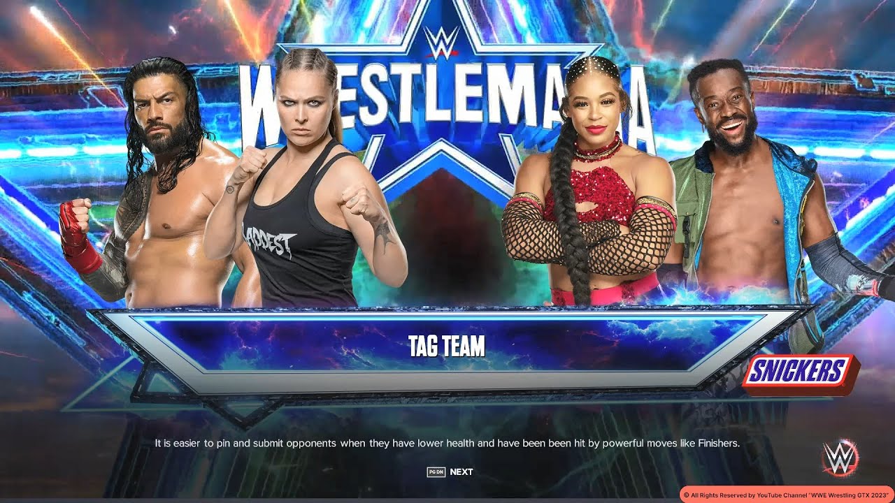 WWE 2K23 RONDA ROUSEY & ROMAN REIGNS VS BIANCA BELAIR & KOFI KINGSTON ...