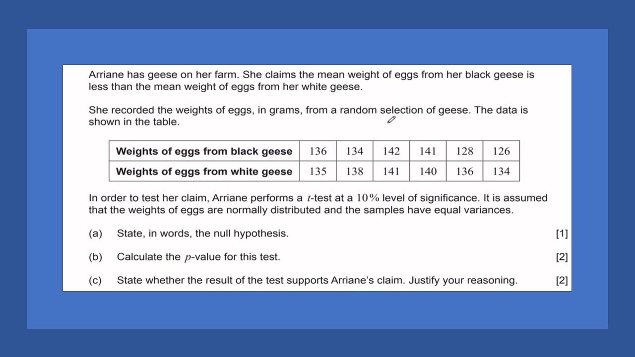 AI SL Hypothesis Example 1 t test P value Justify Paper 1 TZ1 May AI SL Hypothesis Example 1 t test P value Justify Paper 1 TZ1 May
