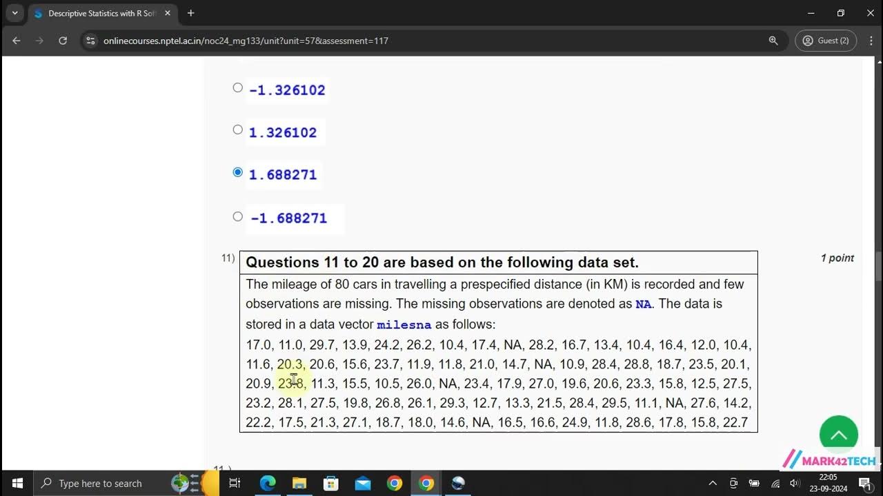NPTEL Descriptive Statistics with R Software Week6 Assignment6 Solution ...