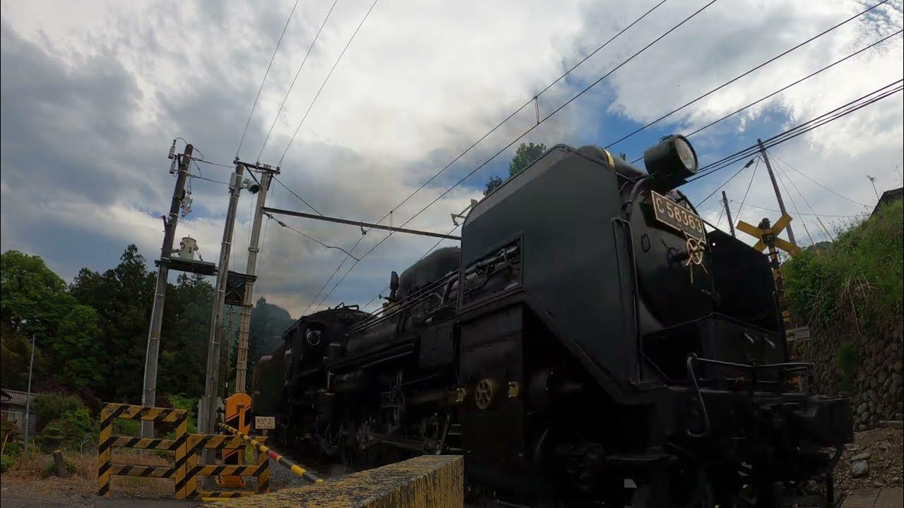 【4K60P撮影】新緑の秩父路を行くSLパレオエクスプレス C58＋12系客車が踏切通過 2023年5月6日 - YouTube
