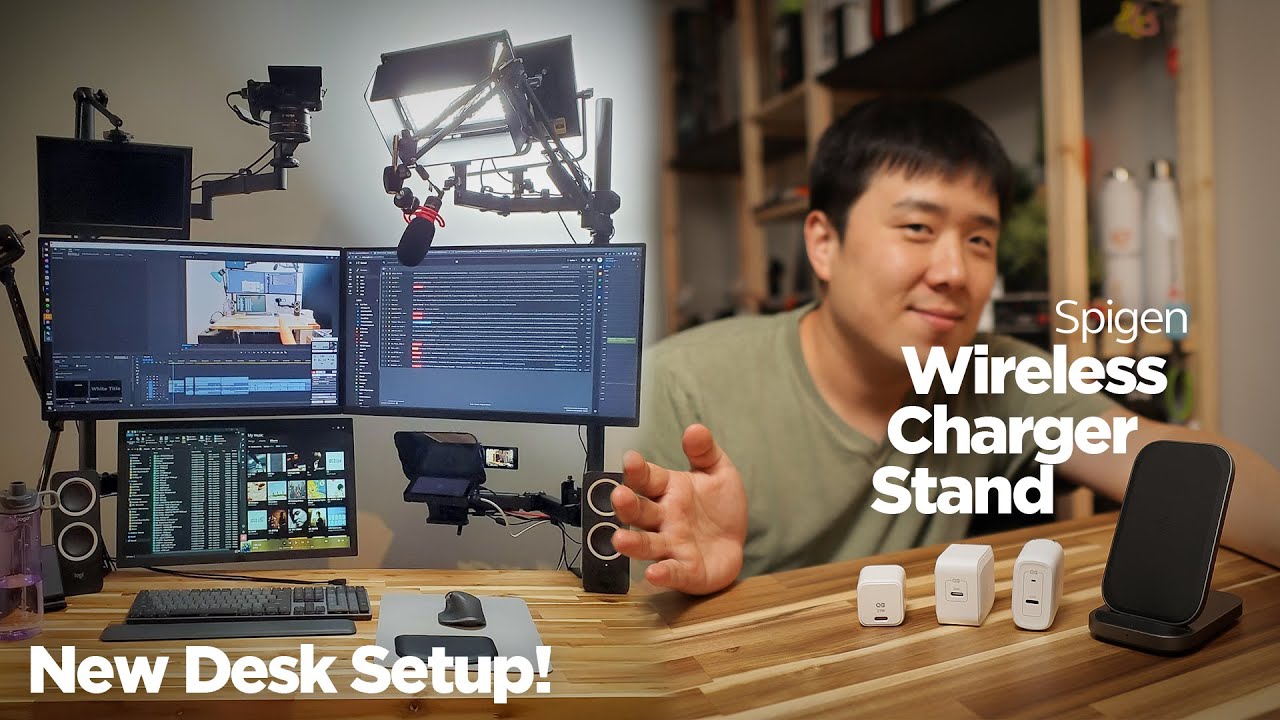 My New Desk Setup & Spigen 15W Samsung Certified Wireless Charger Stand ...