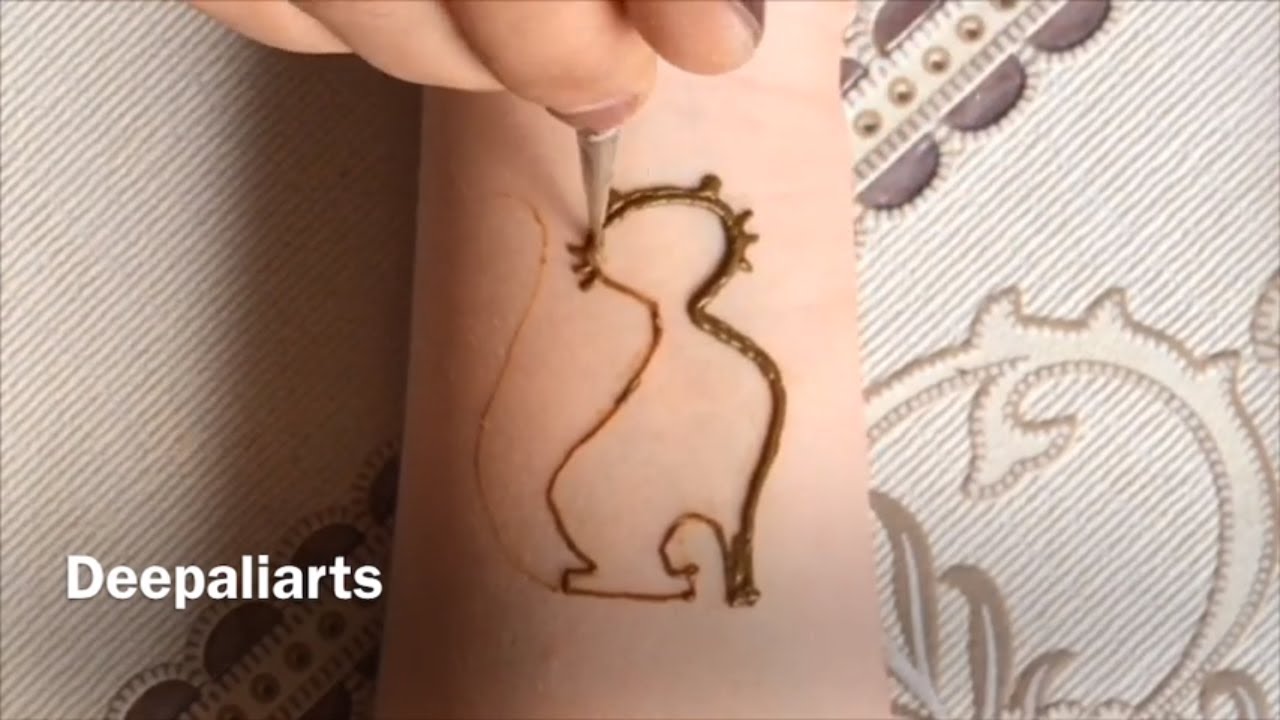 Easy small cat and butterfly tattoo for kids with henna || how to draw ...
