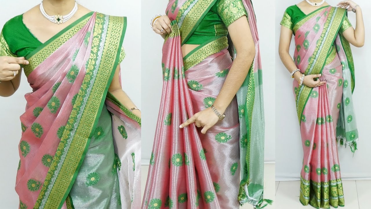 How to wear silk saree with perfect shoulder & Hip pleats | Saree ...