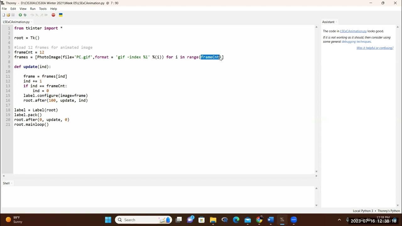 CIS30A Lab 5 Part C: Python Tkinter with Animated GIF image - YouTube