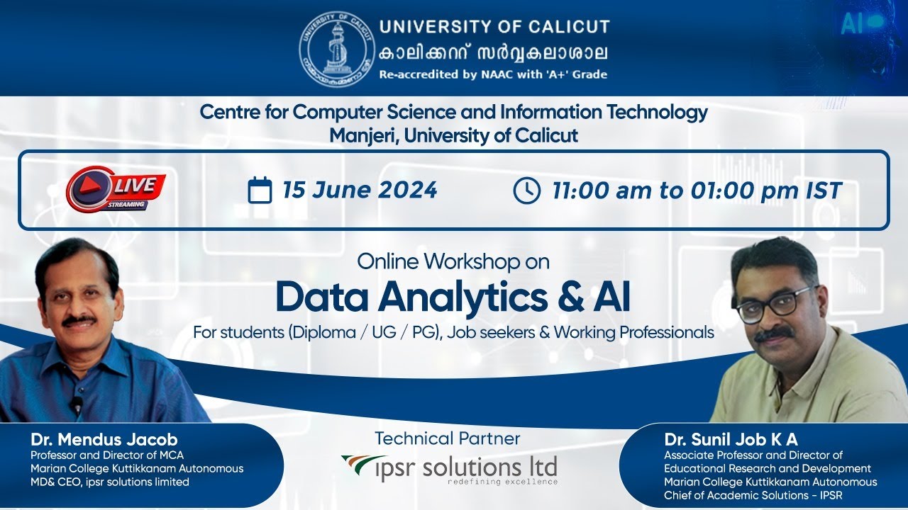 Workshop on Data Analytics & AI | University of Calicut, Centre for ...