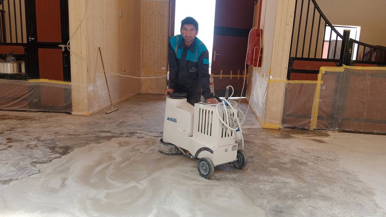 Terrazzo Floor Grinding in Progress | Achilli Marble Polishing Machine ...