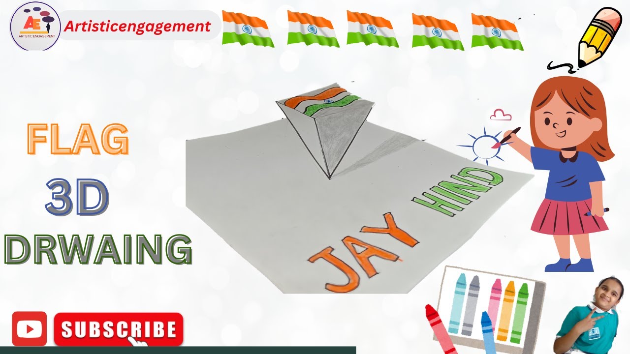 Draw flag in 3D | Indian flag drawing | How to draw flag | 3D drawing ...