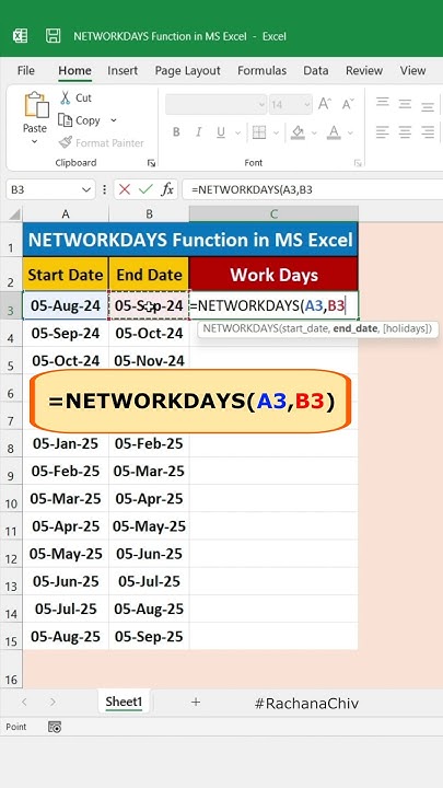 Calculate Working Days Use NETWORKDAYS Function in Excel #excel #shortvideo #excelbasic - YouTube