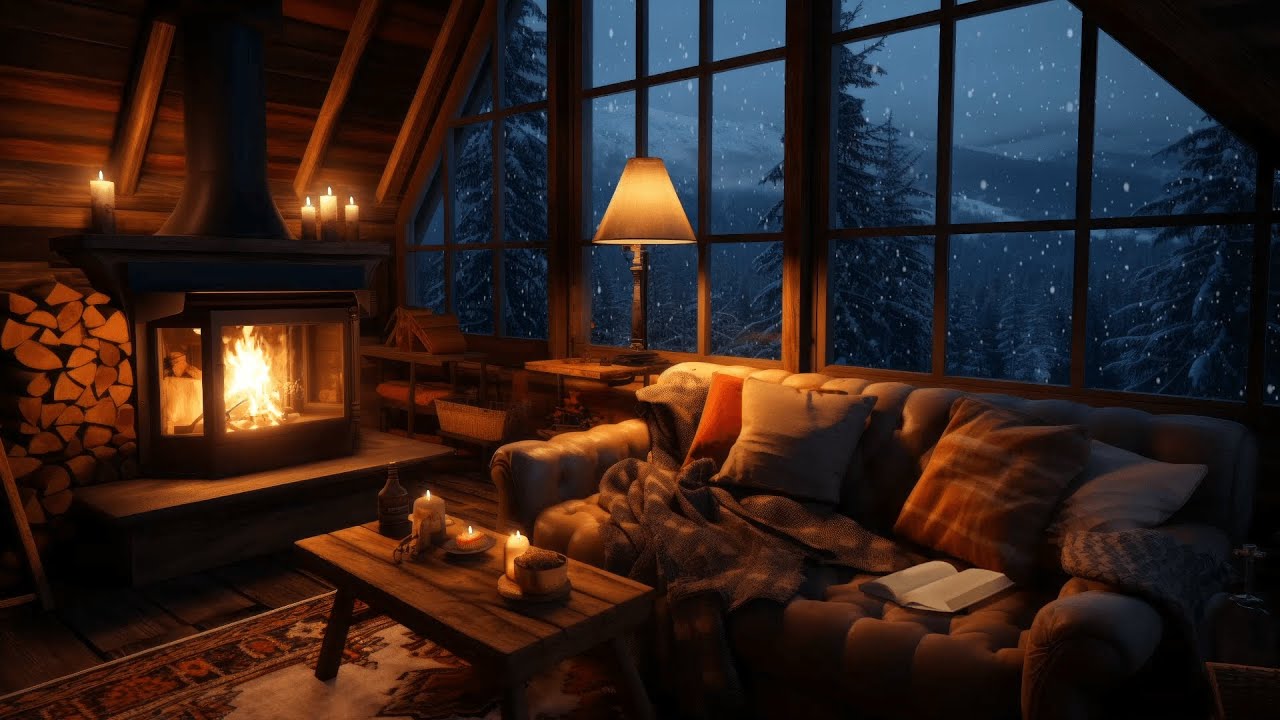 Cozy Reading Nook with Relaxing Fireplace & Snow Ambience for Cozy ...