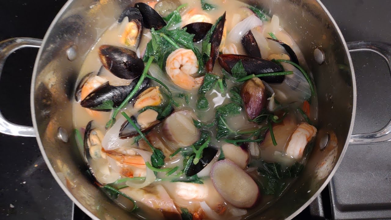 Sinigang Shrimp & Mussels | with Eggplants & Camote Tops | my version ...