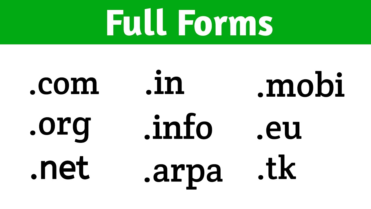 Full form of com, net, org, in, info | Full form of domain names ...