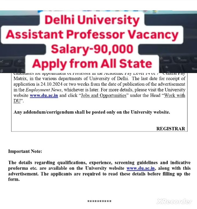 Delhi University Assistant professor recruitment 2024| master's+NET - YouTube