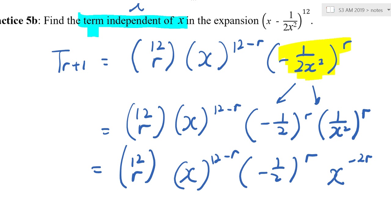 Binomial Expansion General Term Independent Of X Practice 5a YouTube