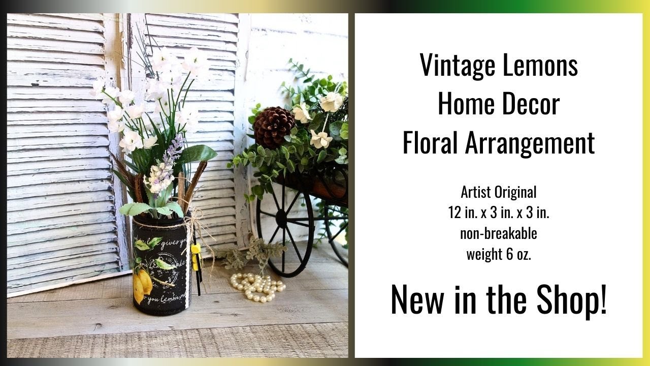 Farmhouse Vintage Lemon Jar Vase Floral Arrangement, Primitive Lemon ...
