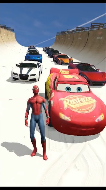 GTA 5 Epic Ragdolls Lightning McQueen Vertical Mega Ramp Challenge ...