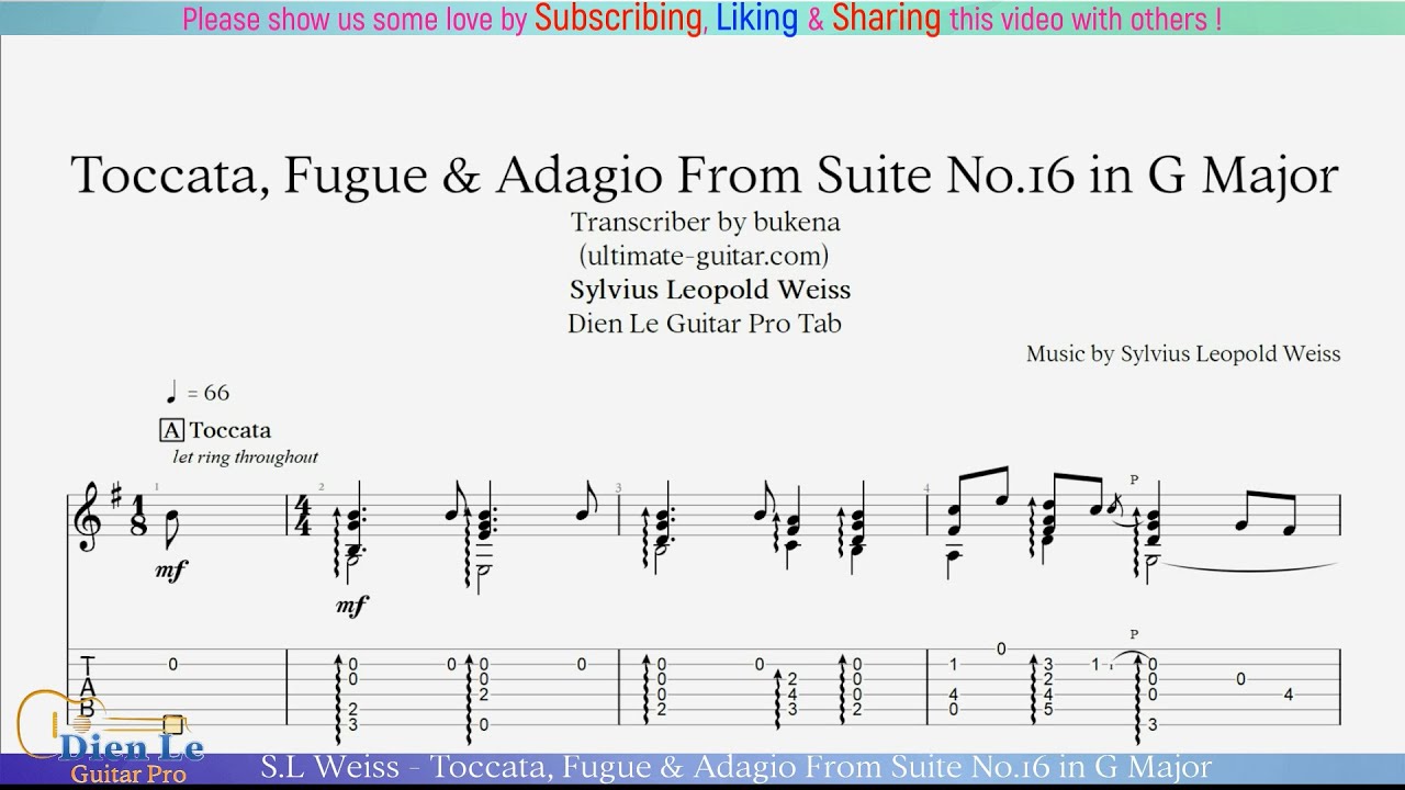 For Classical Guitar with TABs - S.L Weiss - Toccata, Fugue & Adagio ...