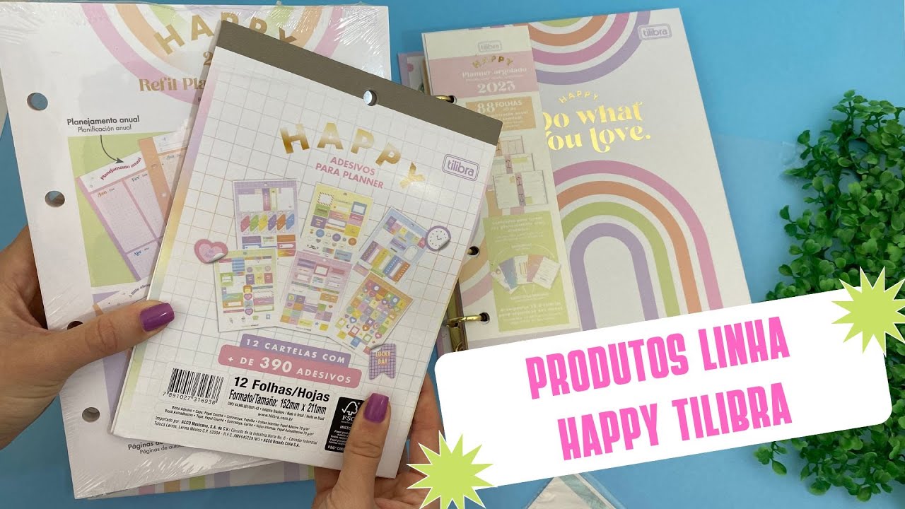PRODUTOS LINHA HAPPY TILIBRA 2023 (CADERNO, PLANNER, REFIL E ADESIVOS ...