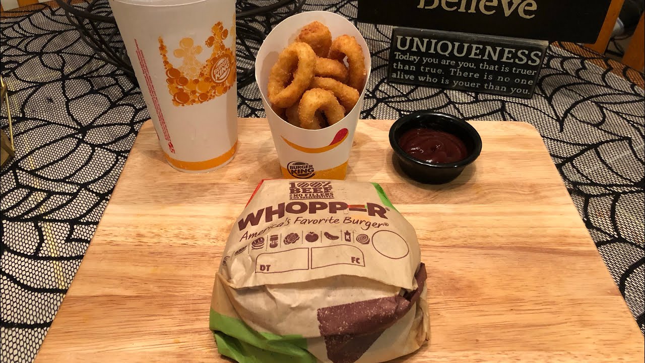 ASMR Whisper/Eating Sounds: Burger King Whopper and Onion Rings - YouTube