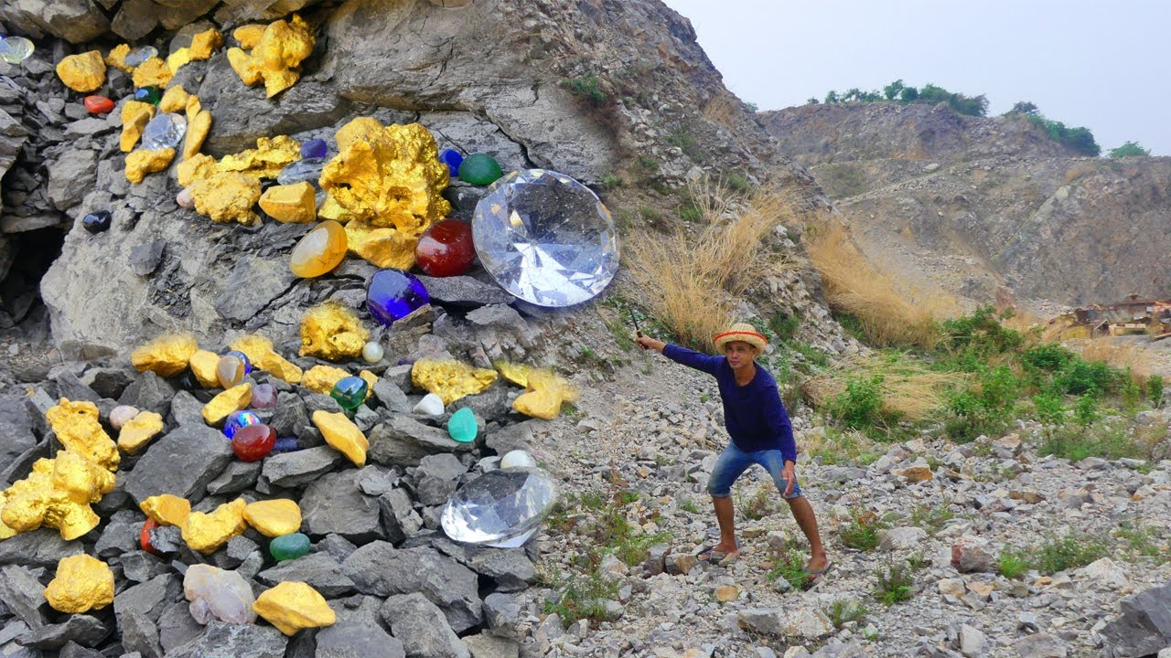 I found a treasure in the cave, and many gold nugget gems in the ...