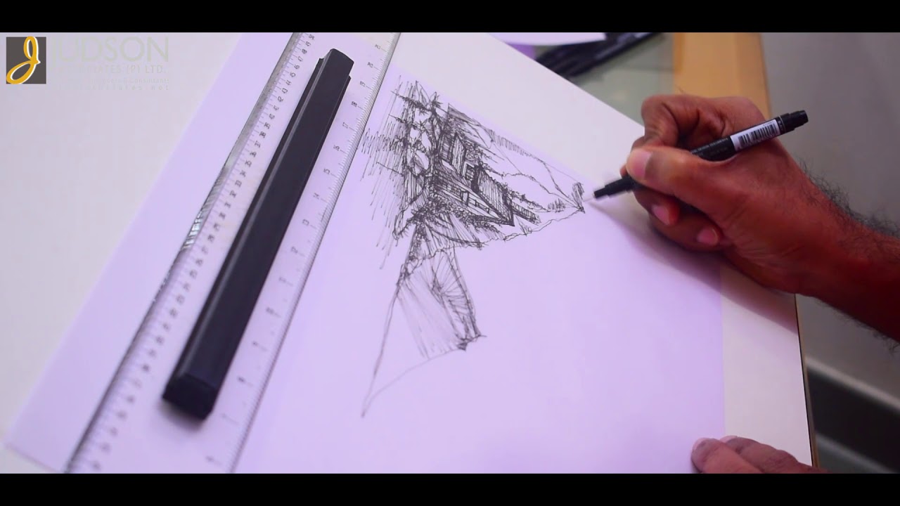 Inverted landscape single line drawing, (without lifting the pen ...