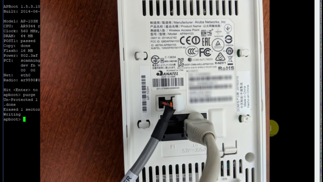 Aruba AP-103H serial cable reset - YouTube