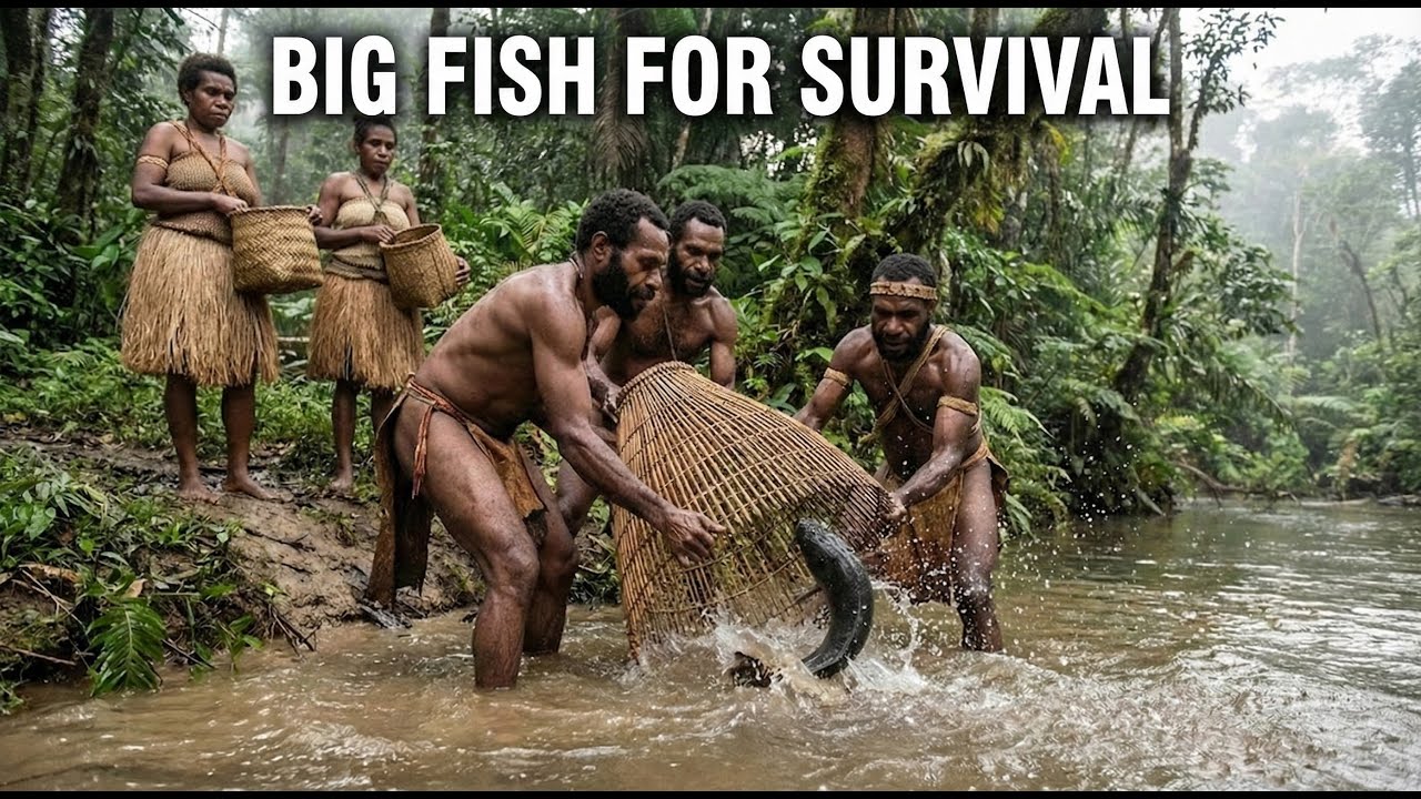 Big Fish Trap Hunting in Papua Jungle | Korowai Tribe Off-Grid Survival ...